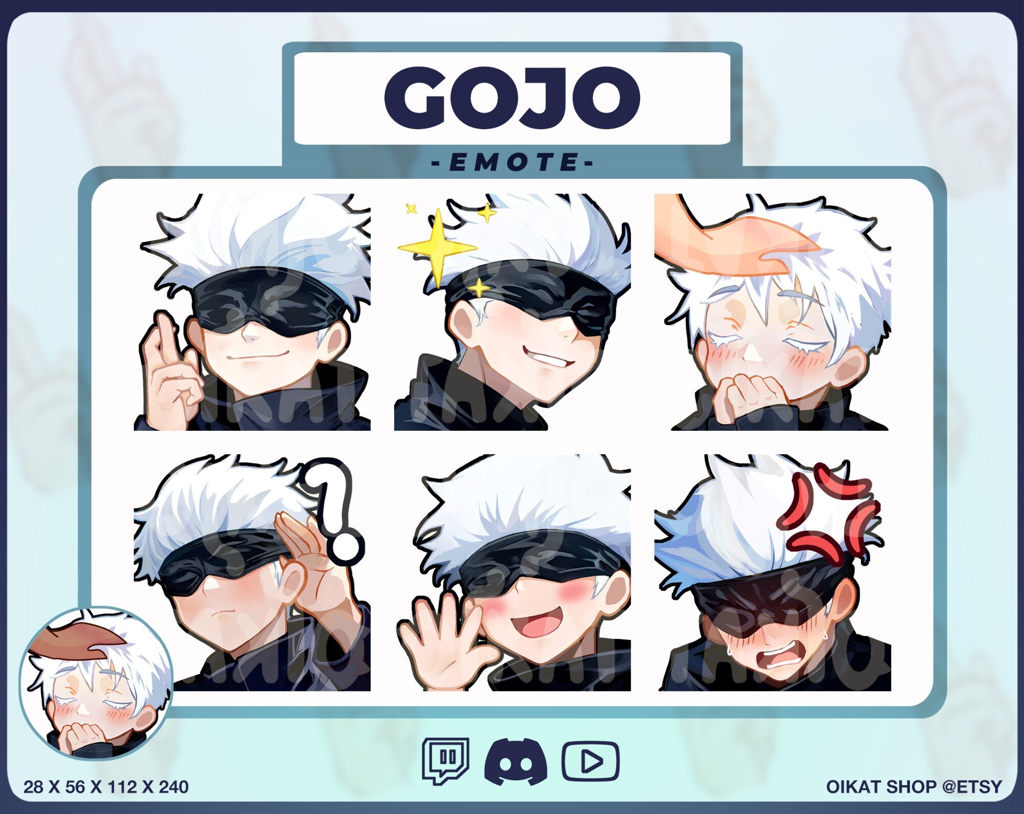 GOJO SATORU Cute & Kawaii 6 + 1 Emotes Set | Twitch, Youtube, Discord ...