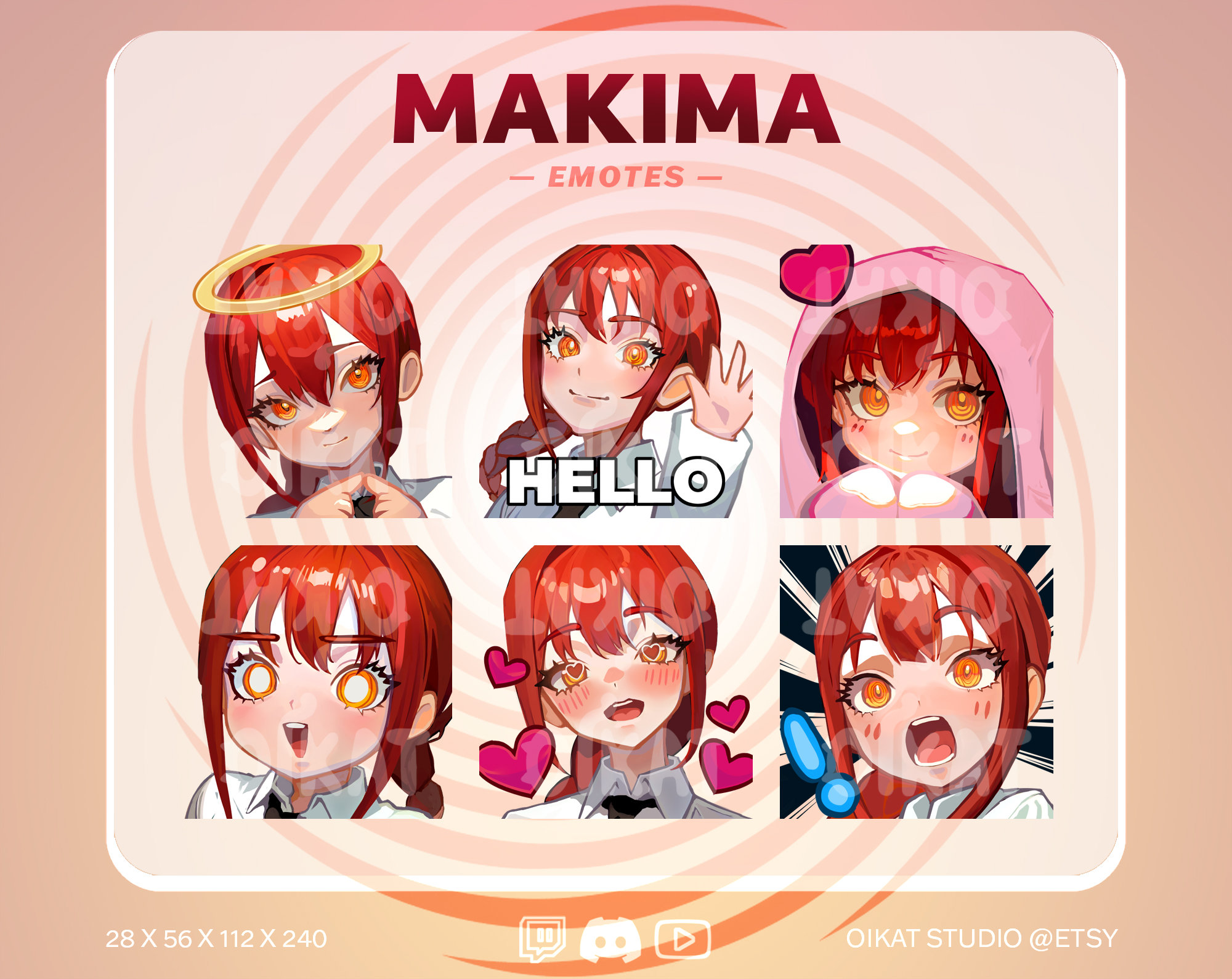 MAKIMA Cute & Kawaii 6 1 Emotes Set Twitch, Youtube, Discord CSM - Etsy