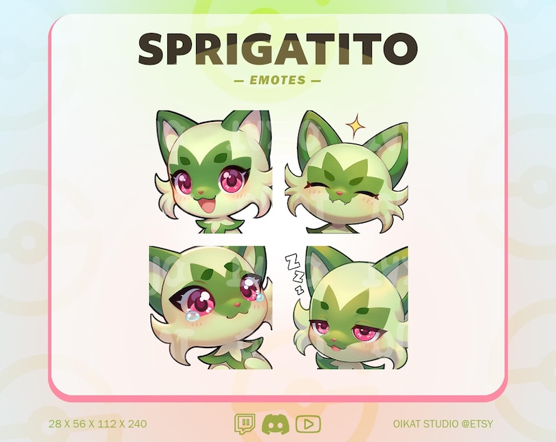 SPRIGATITO Kawaii 4 +1 Emotes Set | Cute Cartoon Anime Twitch, Discord ...