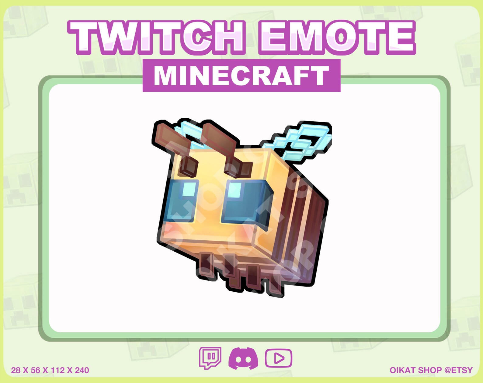 MINECRAFT Emote Bee Cute & Kawaii Emote Twitch Youtube - Etsy