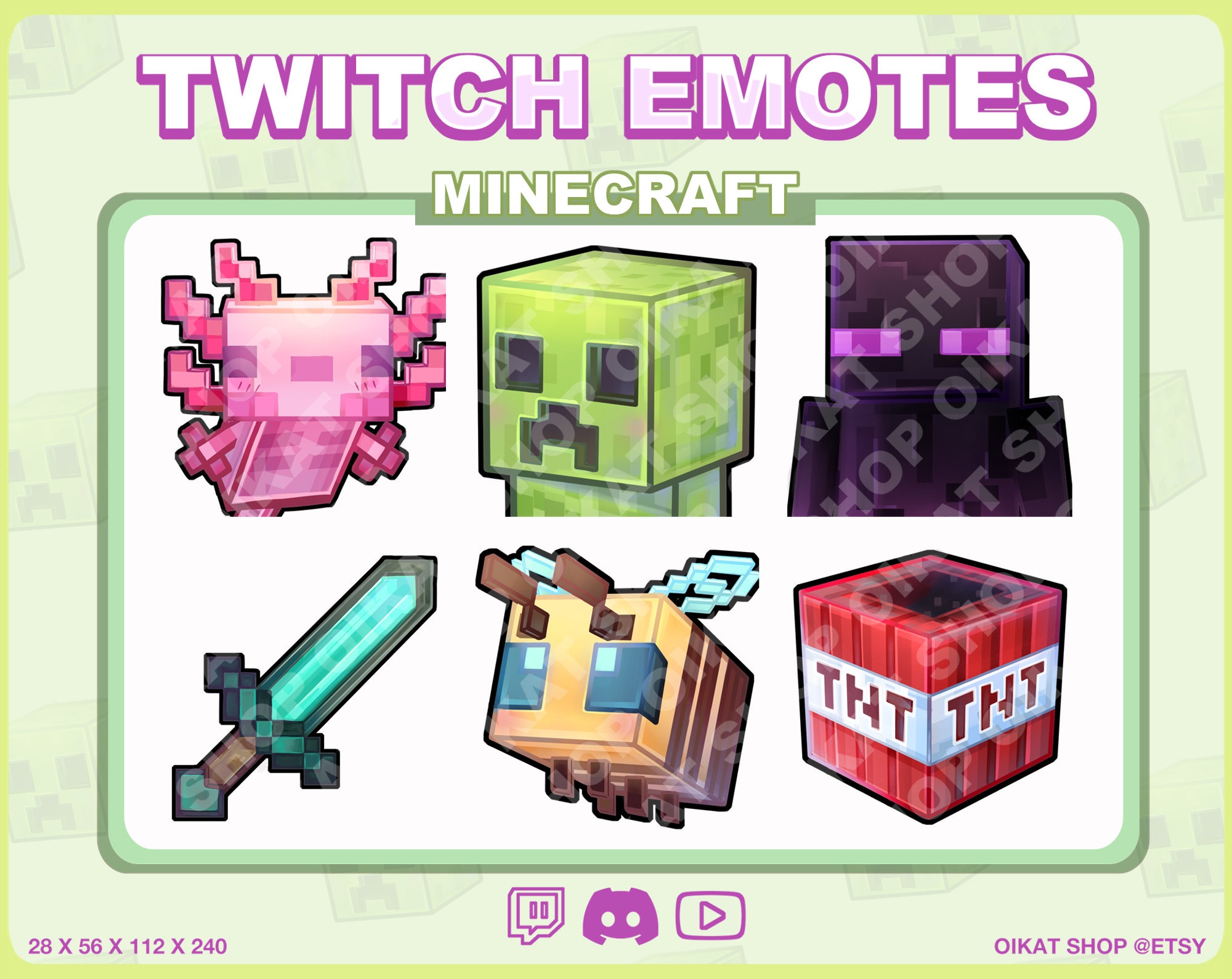 MINECRAFT Cute & Kawaii 8 Emotes Set / Twitch Youtube - Etsy México