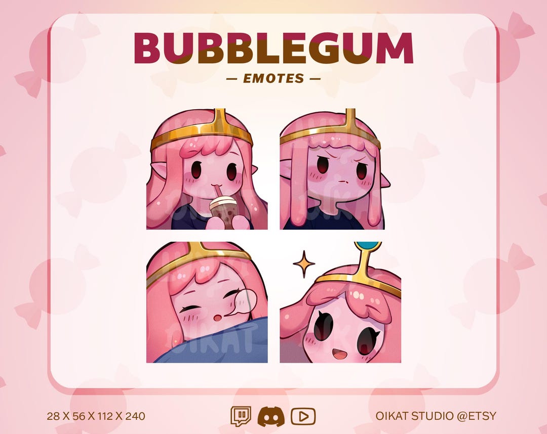 PRINCESS BUBBLEGUM Kawaii 4 Emotes Set Cute Cartoon Anime Twitch ...