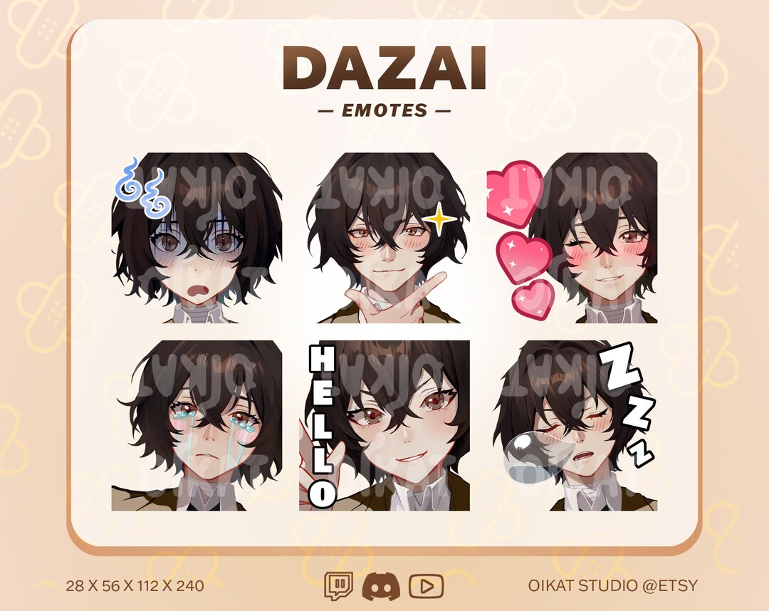 DAZAI Cute & Kawaii 6 + 1 Emotes Set | Twitch, Youtube, Discord | BSD ...