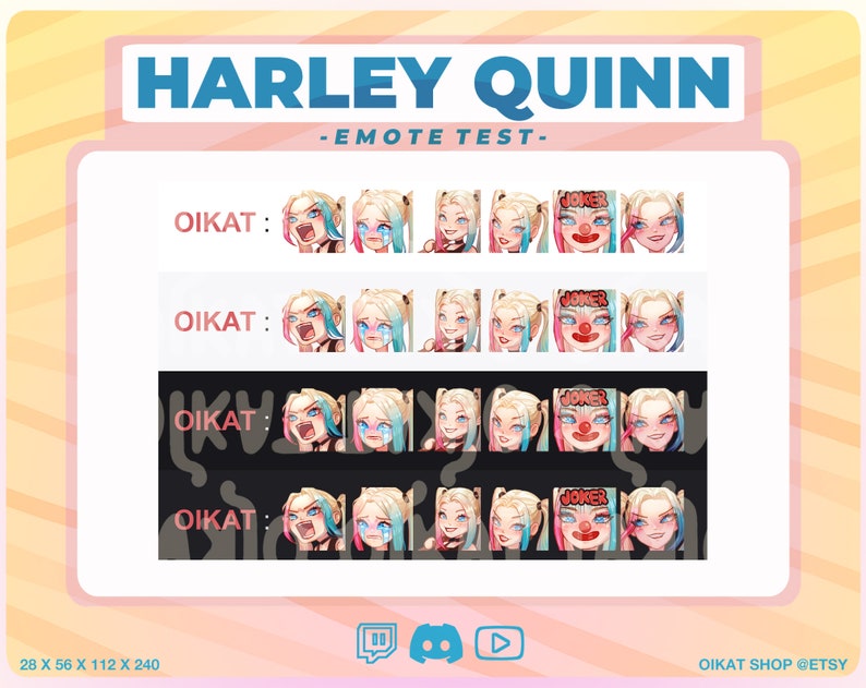 Harley Quinn Cute And Kawaii 6 Emotes Set Twitch Youtube Discord Etsy