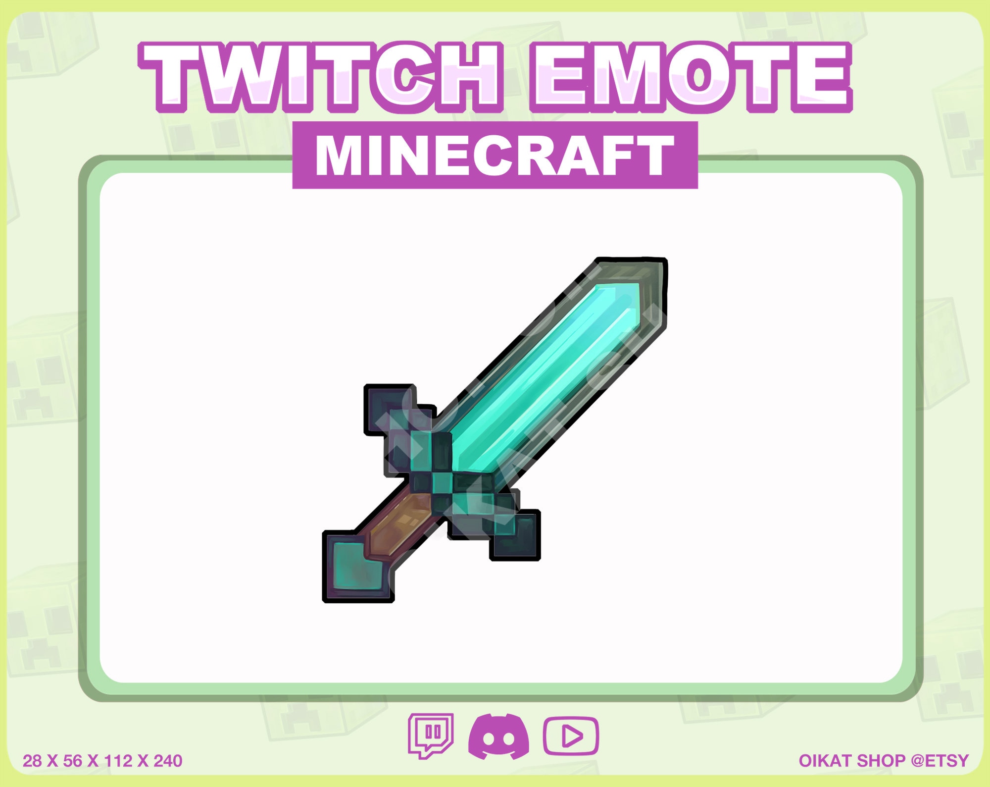 MINECRAFT Emote Sword Cute & Kawaii Emote Twitch Youtube - Etsy UK