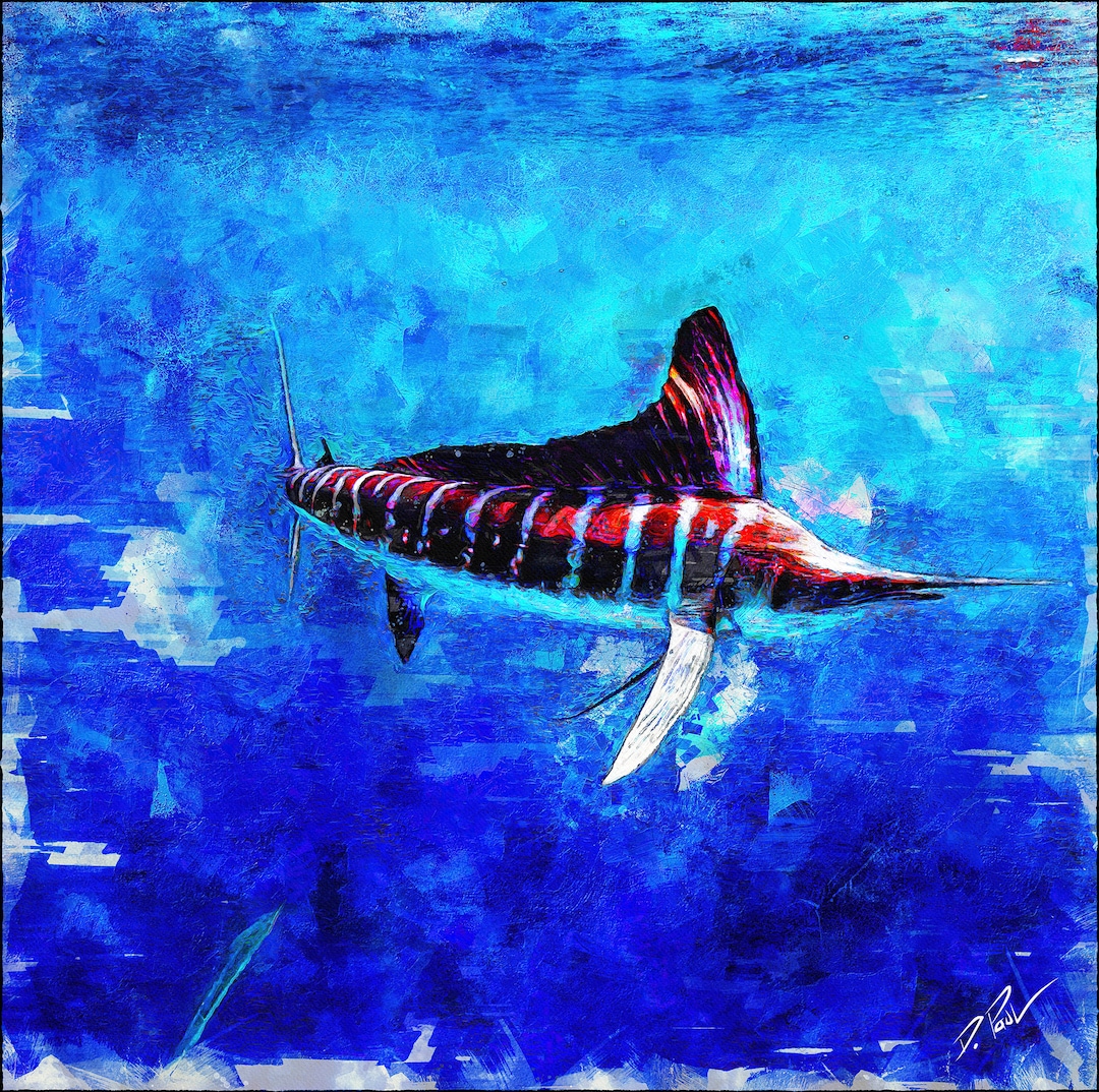 Blue Marlin Painting, Swordfish, Marlin Prints, Ocean Life Painting ...