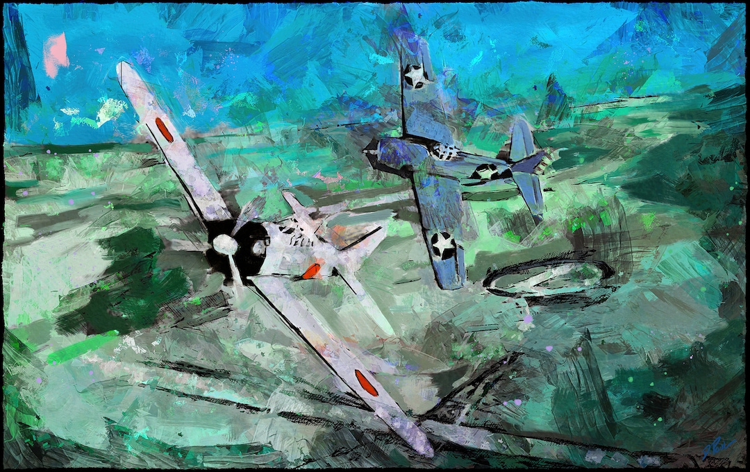 Aircraft Art, WWII Art, World War Art, Dogfight, Japanese Zero Airplane ...