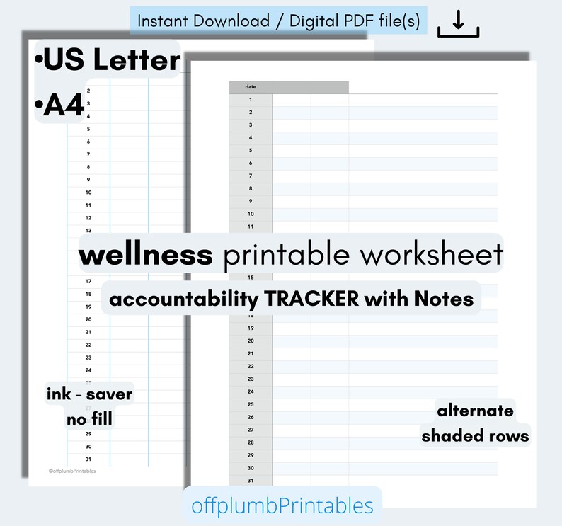 Wellness Printable / One Month Accountability Habit TRACKER - Etsy