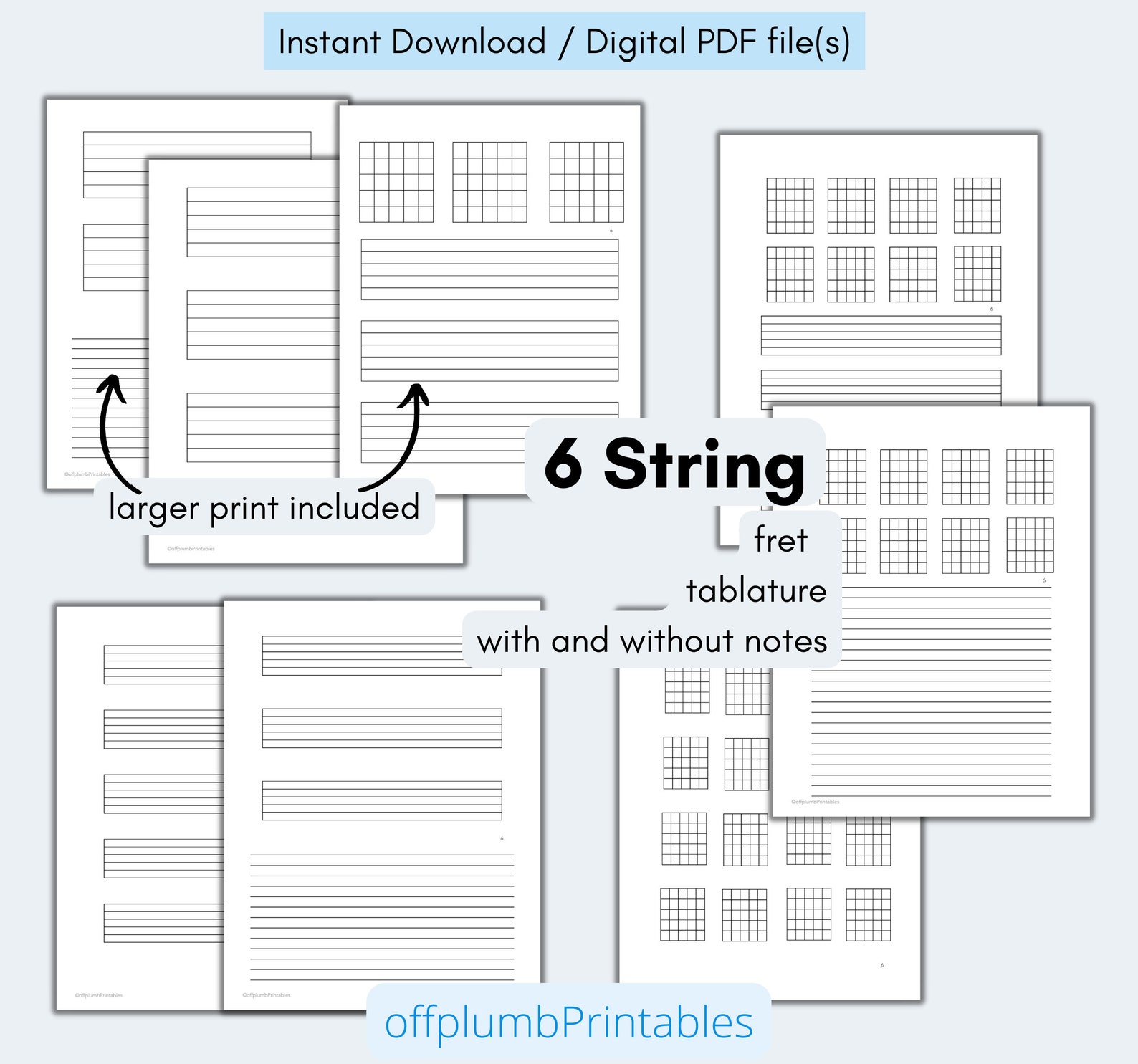 Blank Sheet Music Printable Bundle RHYTHM Grids 4 & 6 String / Frets ...
