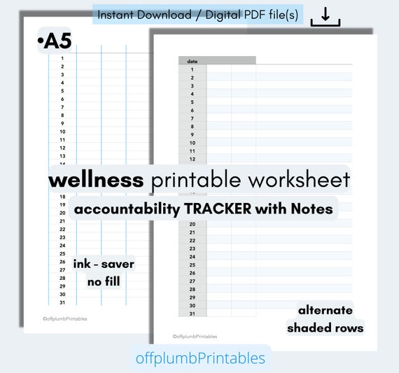 Wellness Printable / One Month Accountability and Habit - Etsy