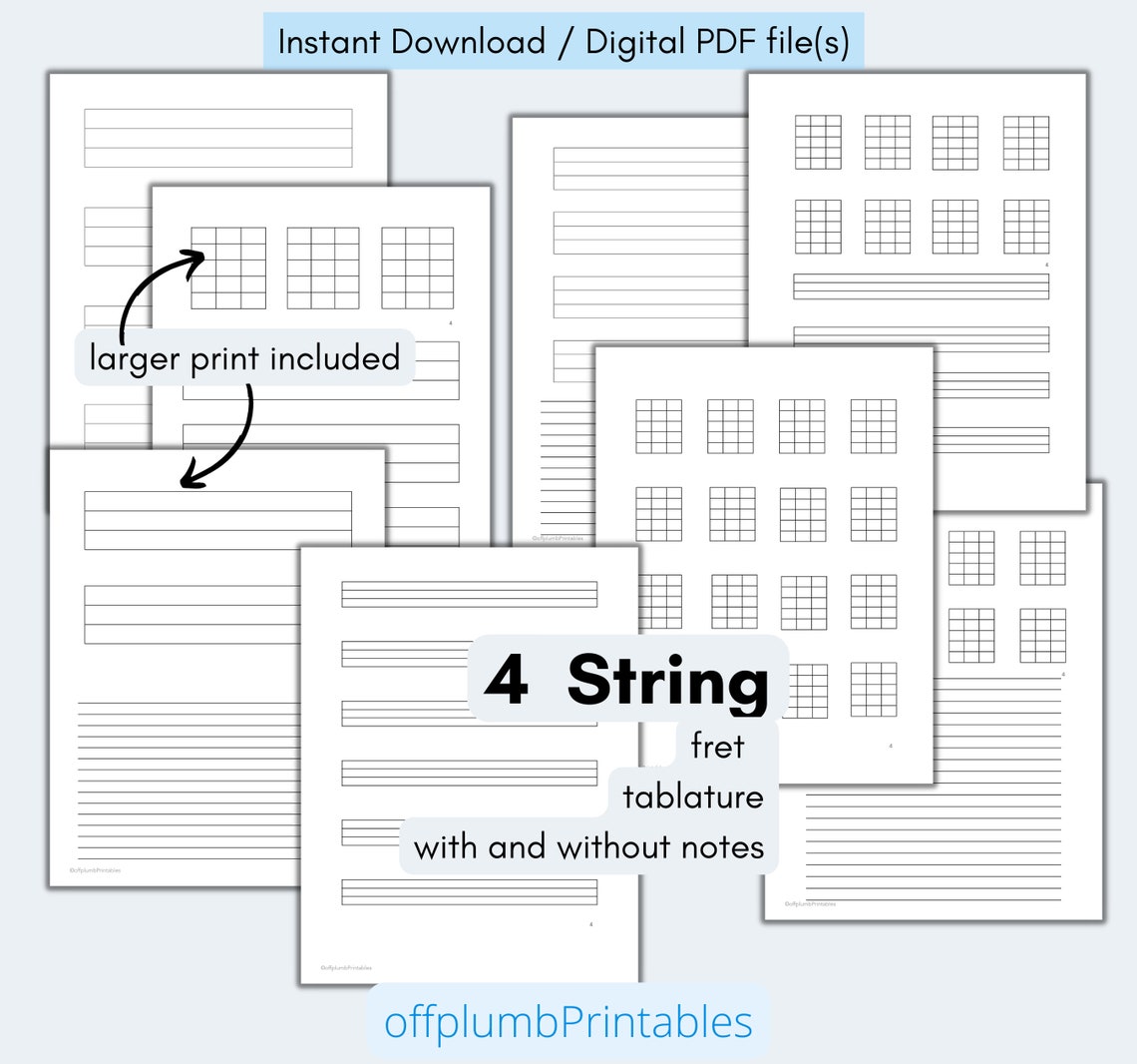 Blank Sheet Music Printable Bundle RHYTHM Grids 4 & 6 String / Frets ...