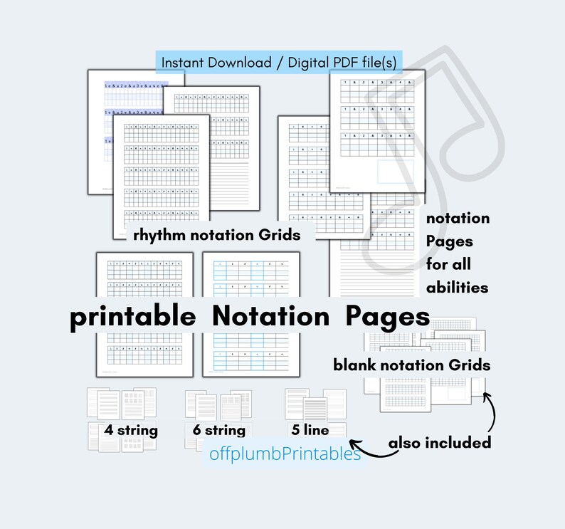 Blank Sheet Music Printable Bundle RHYTHM Grids 4 & 6 String / Frets ...