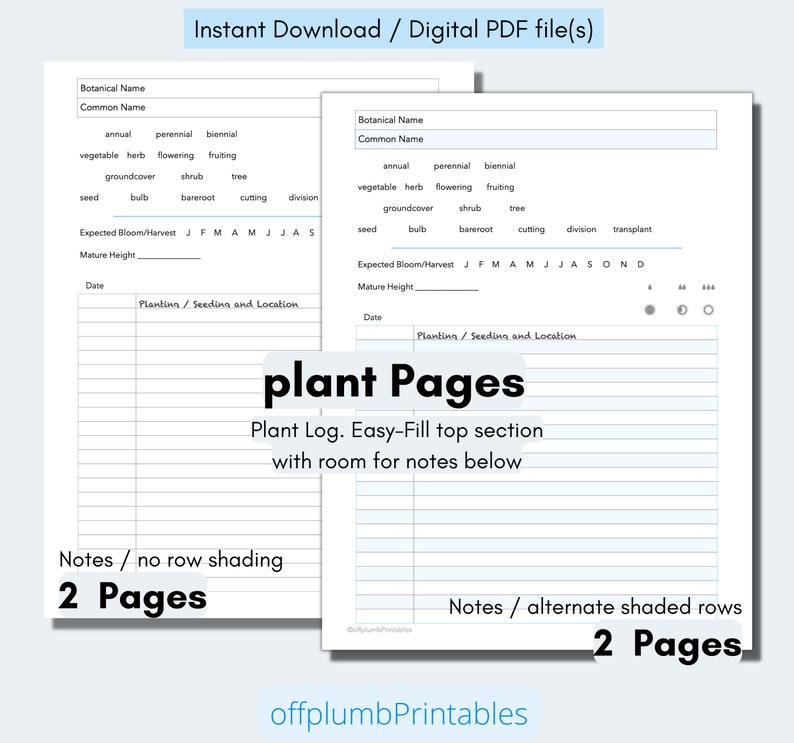 Printable Bundle GARDEN Plant Log Journal Insert Plant - Etsy