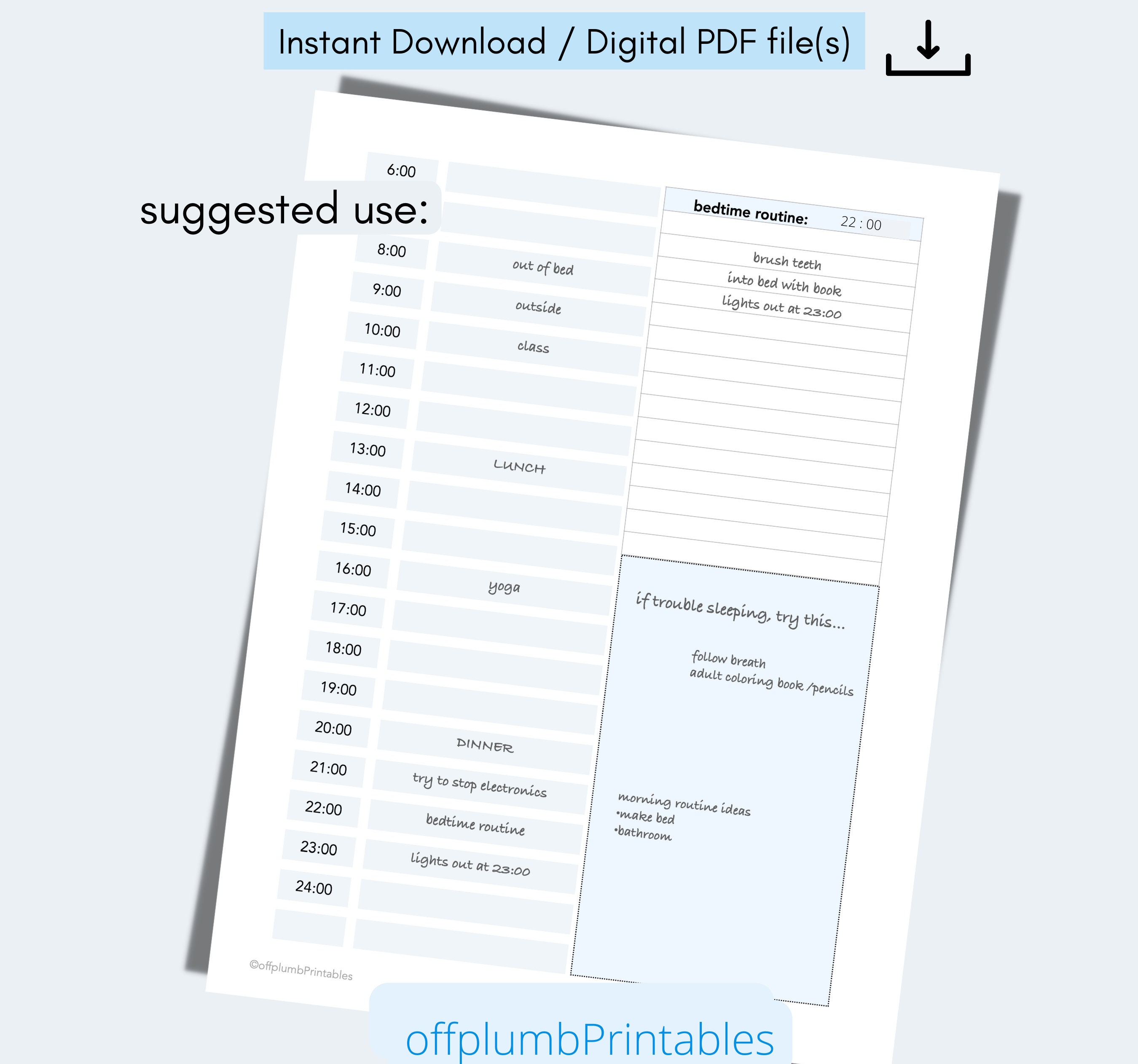 Wellness / SLEEP Wake Schedule Planner Printable Worksheet Info Bundle ...