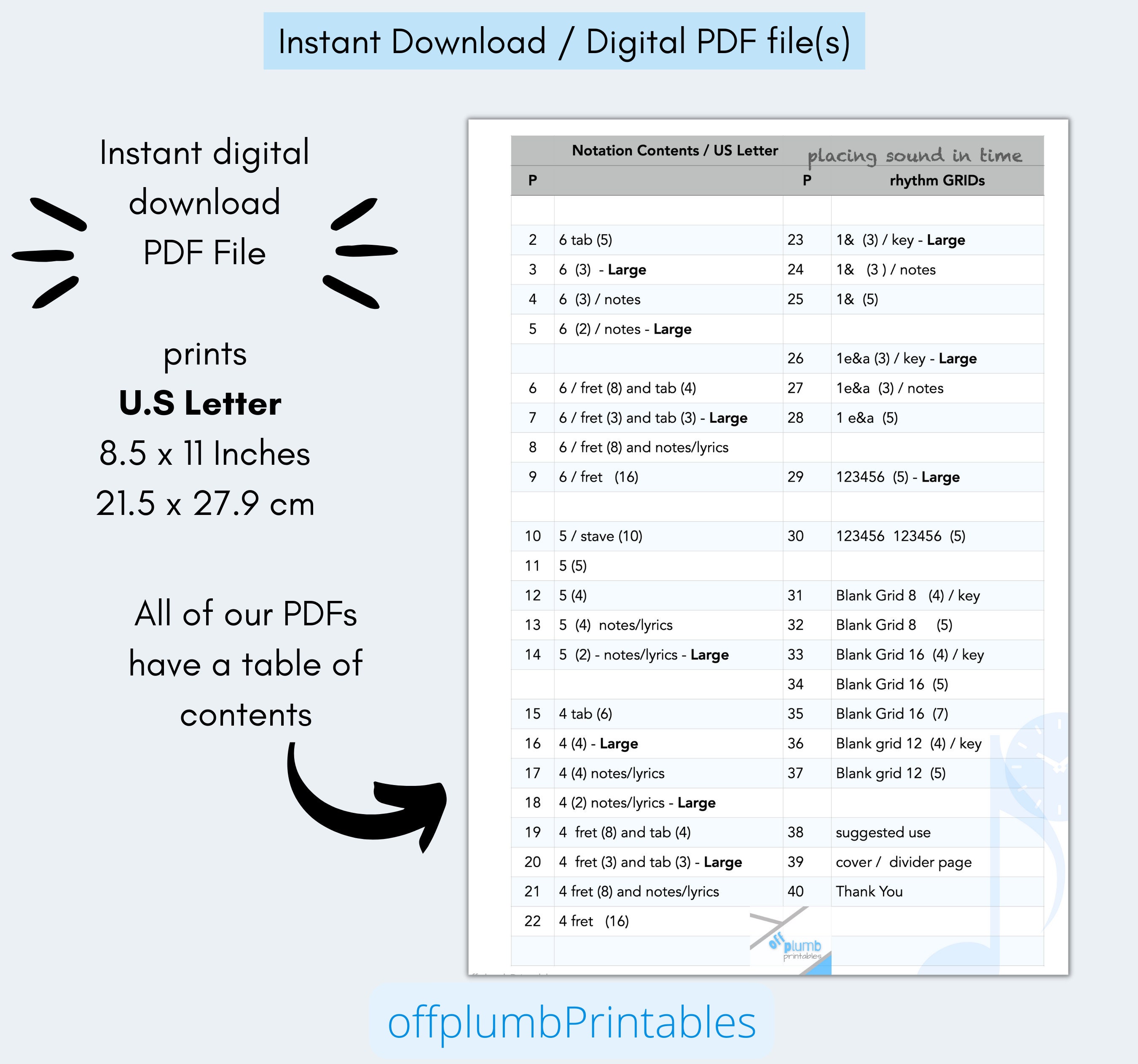 Blank Sheet Music Printable Bundle RHYTHM Grids 4 & 6 String / Frets ...