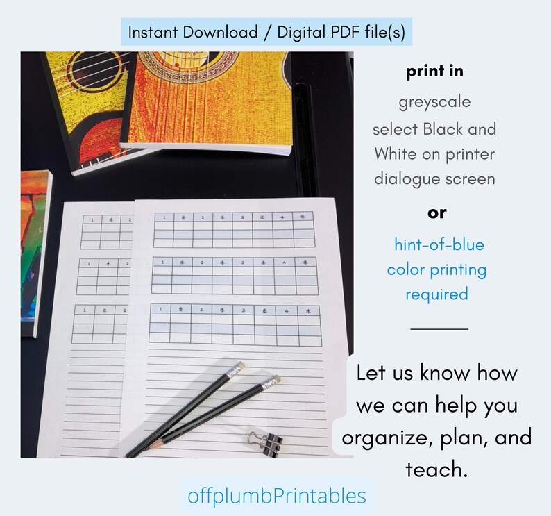 Blank Sheet Music Printable Bundle RHYTHM Grids 4 & 6 String / Frets ...