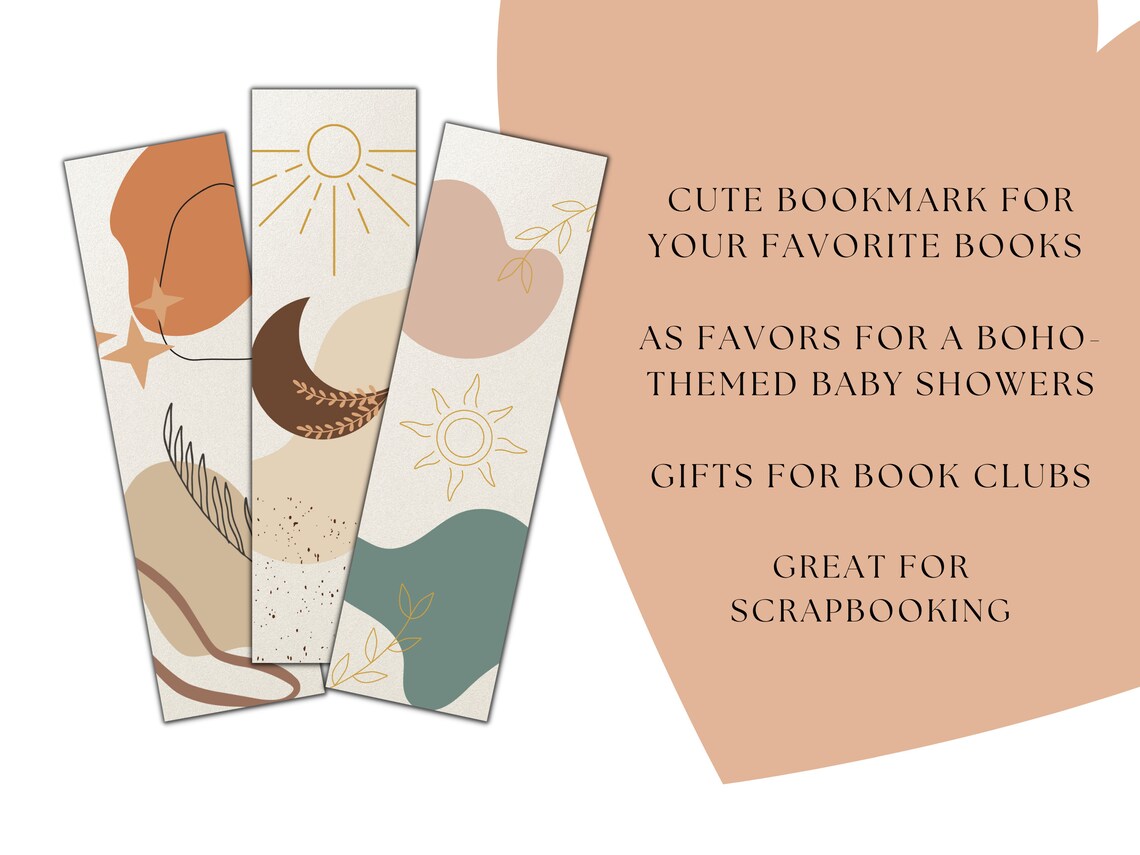 Digital Bookmark, Boho Theme Bookmark, Printable Bookmark, Baby ...