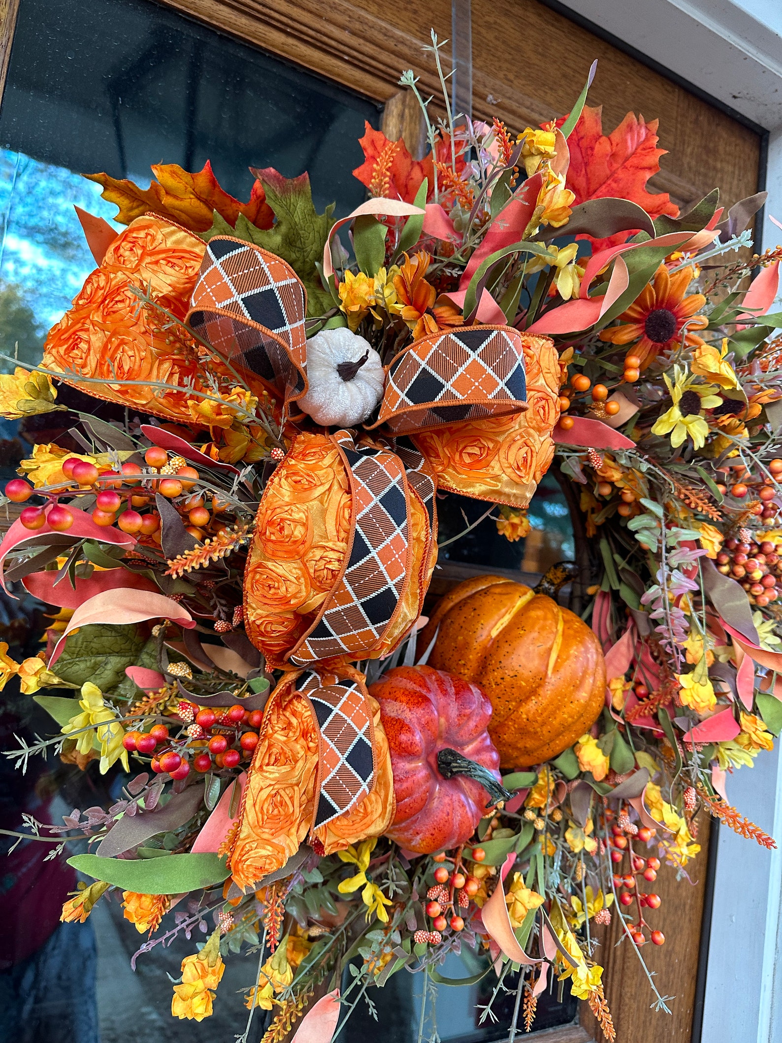 Autumn Wreath for Front Door, Fall Door Decor, Pumpkin Harvest Wreath ...