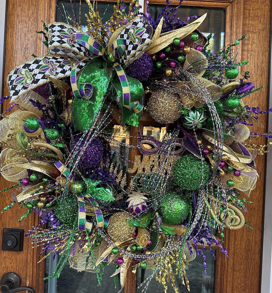 XL Mardi Gras Wreath, Fat Tuesday Decor, Luxury Front Door Decor ...