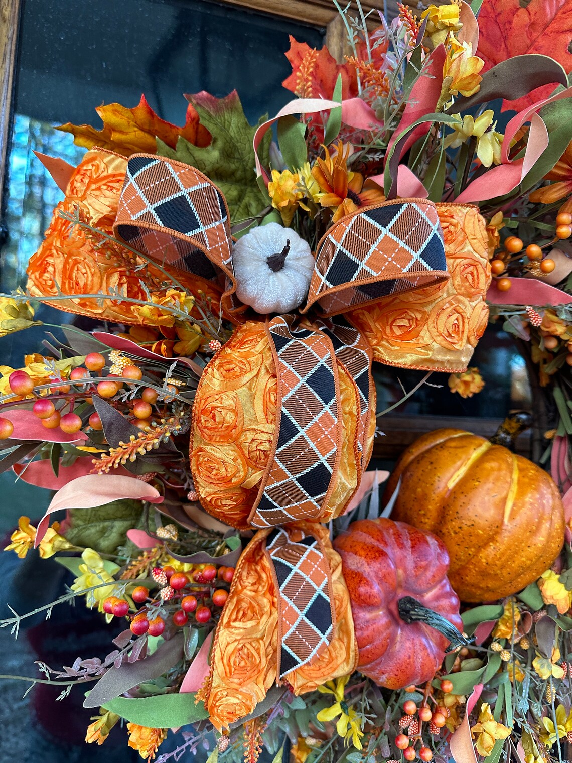 Autumn Wreath for Front Door, Fall Door Decor, Pumpkin Harvest Wreath ...