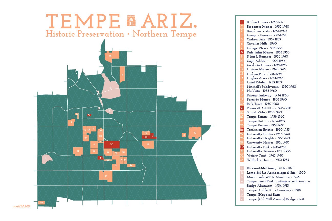 Tempe, Arizona, Historic Neighborhood Map Art Print - Etsy
