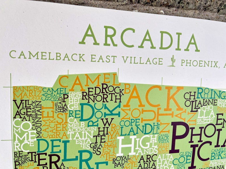 Arcadia, Phoenix, Arizona Neighborhood Map Art Print - Etsy