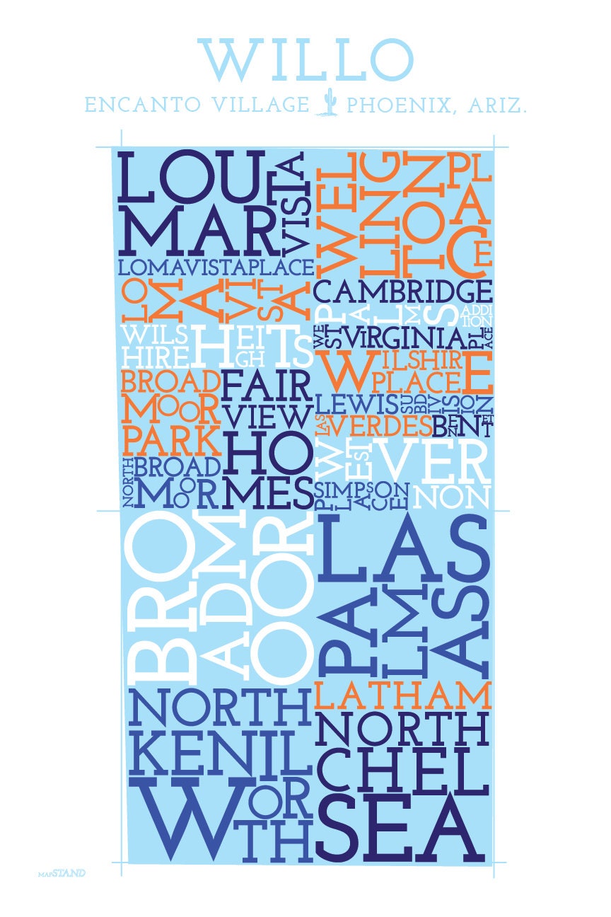 Willo, Phoenix, Arizona, Neighborhood Map Art Print - Etsy