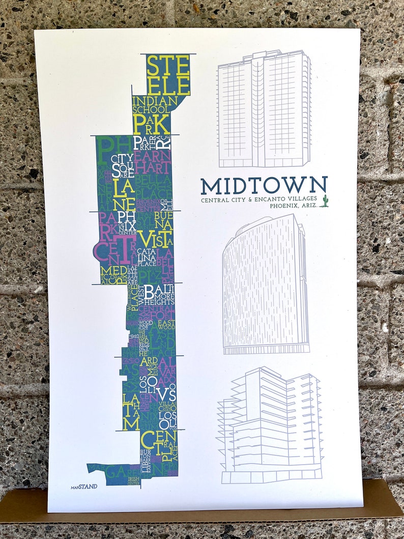 Midtown, Phoenix, Arizona Neighborhood Map Art Print - Etsy