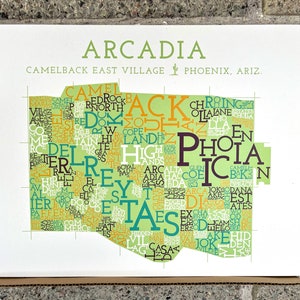 Arcadia, Phoenix, Arizona Neighborhood Map Art Print - Etsy