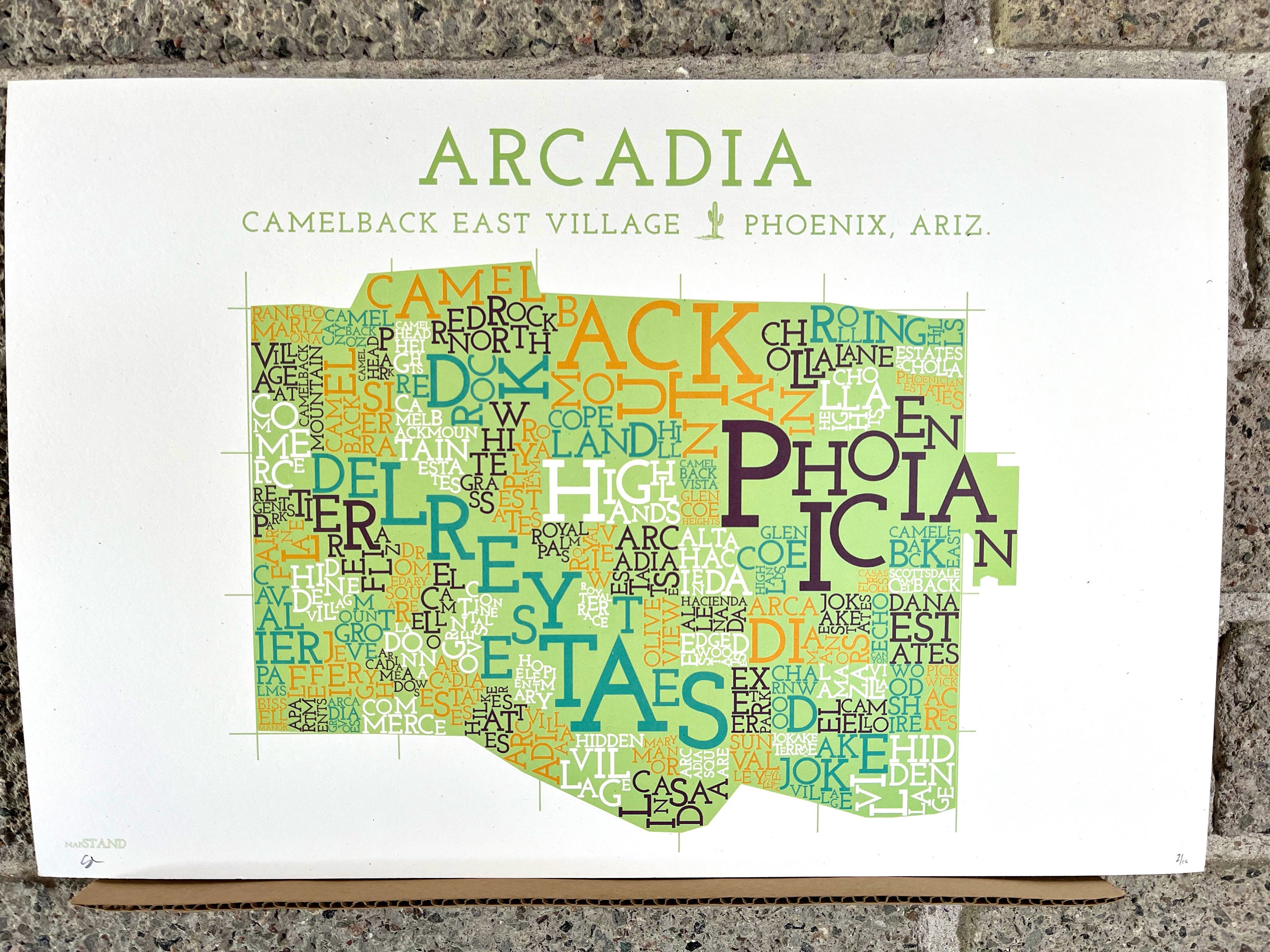 Arcadia, Phoenix, Arizona Neighborhood Map Art Print - Etsy