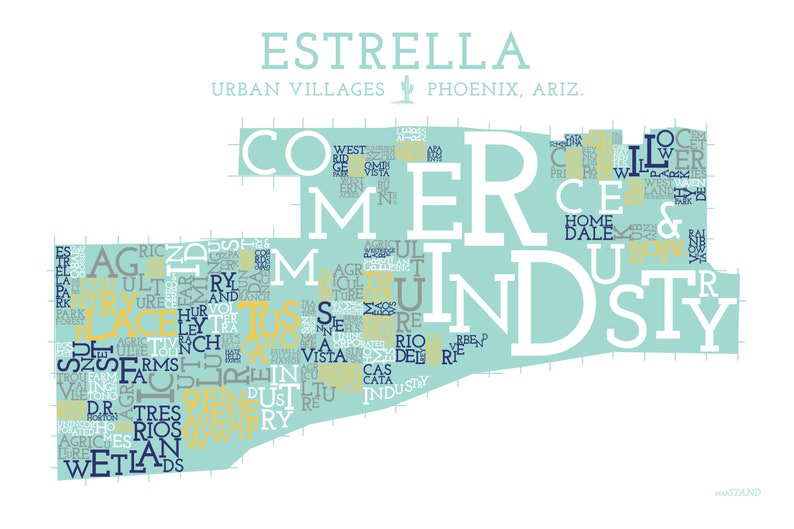 Estrella Village, Phoenix, Arizona Neighborhood Map Art Print - Etsy