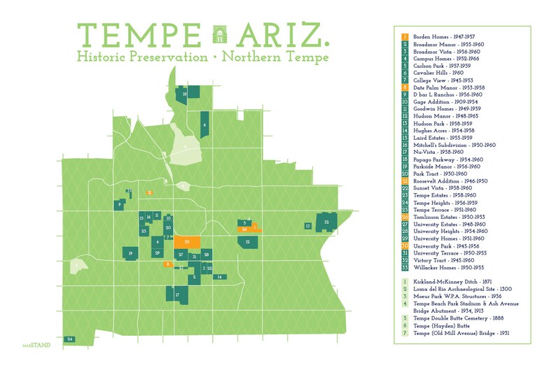 Tempe, Arizona, Historic Neighborhood Map Art Print - Etsy
