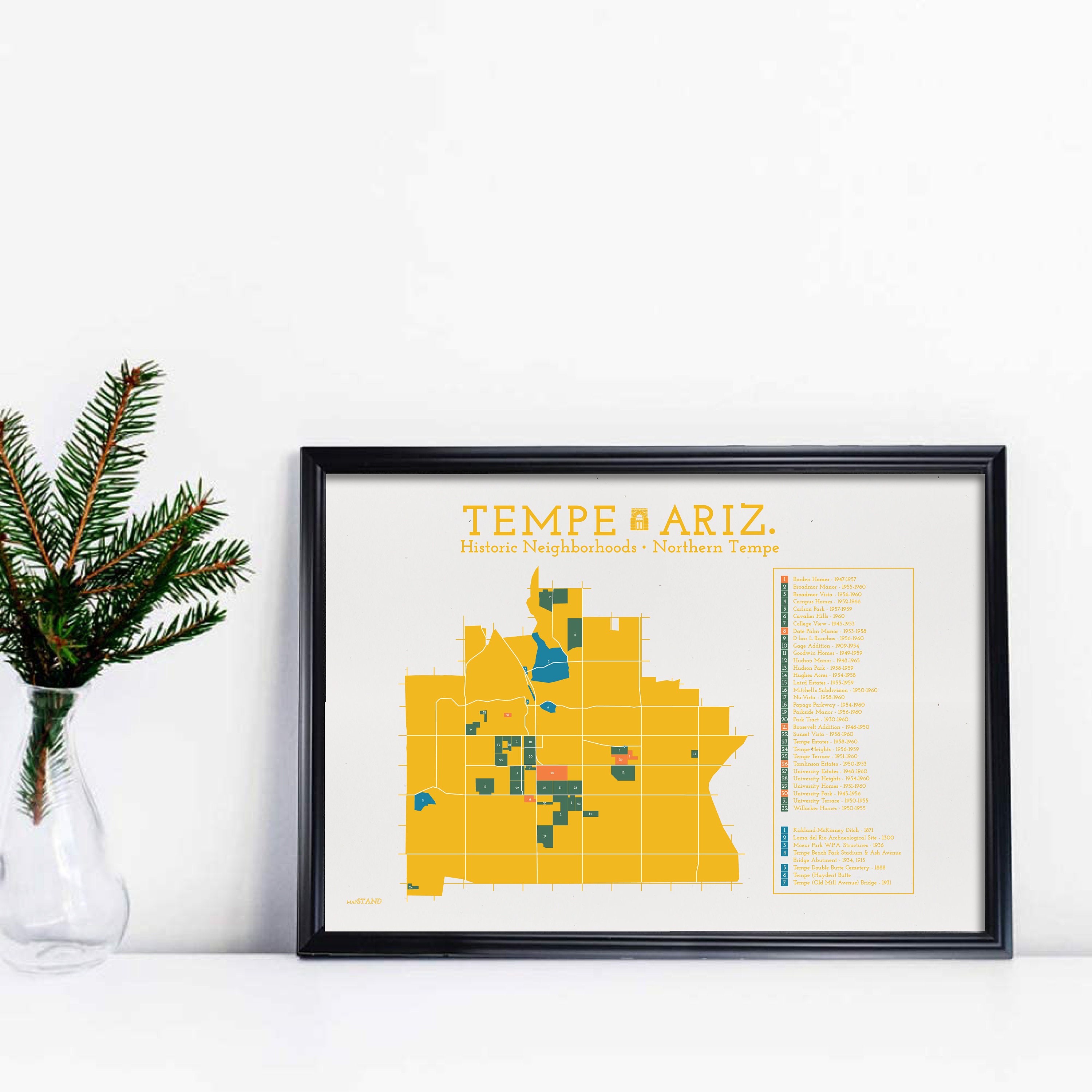Tempe Arizona Historic Neighborhood Map Art Print - Etsy