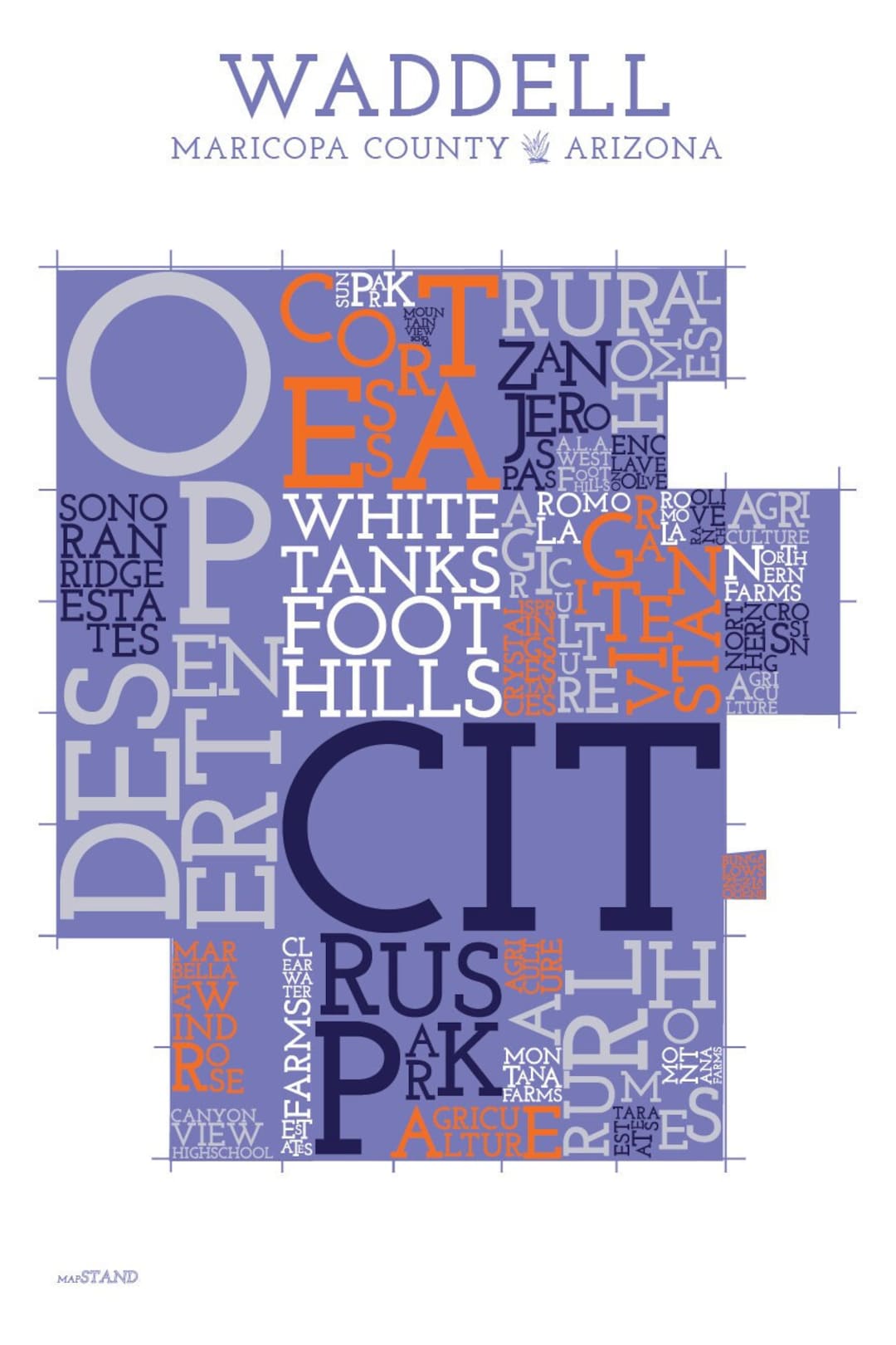 Waddell, Maricopa County, Arizona, Neighborhood Map Art Print - Etsy