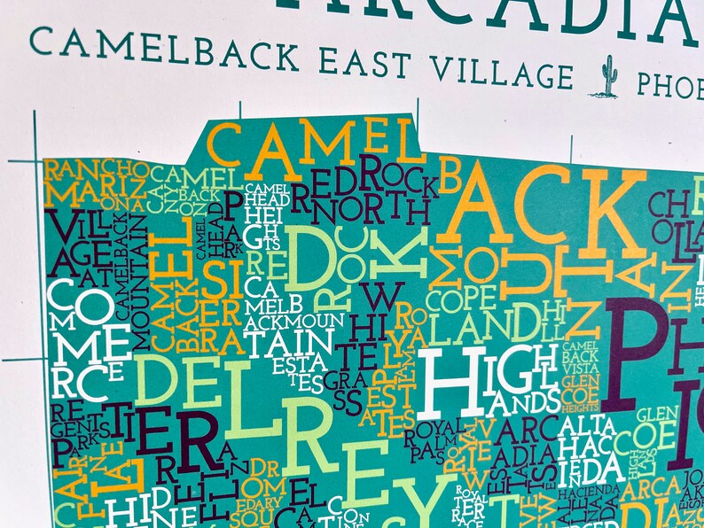Arcadia, Phoenix, Arizona Neighborhood Map Art Print - Etsy