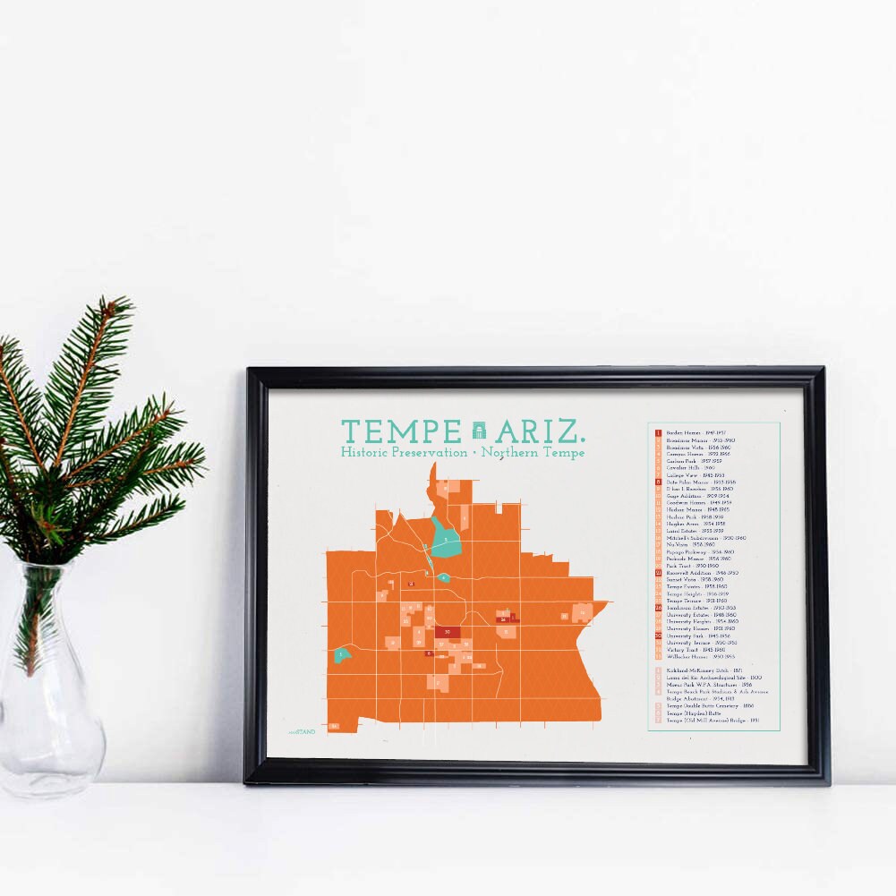 Tempe, Arizona, Historic Neighborhood Map Art Print - Etsy