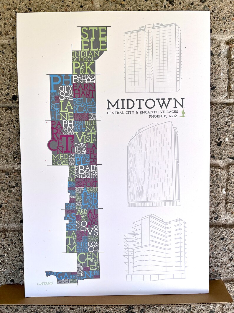 Midtown, Phoenix, Arizona Neighborhood Map Art Print - Etsy