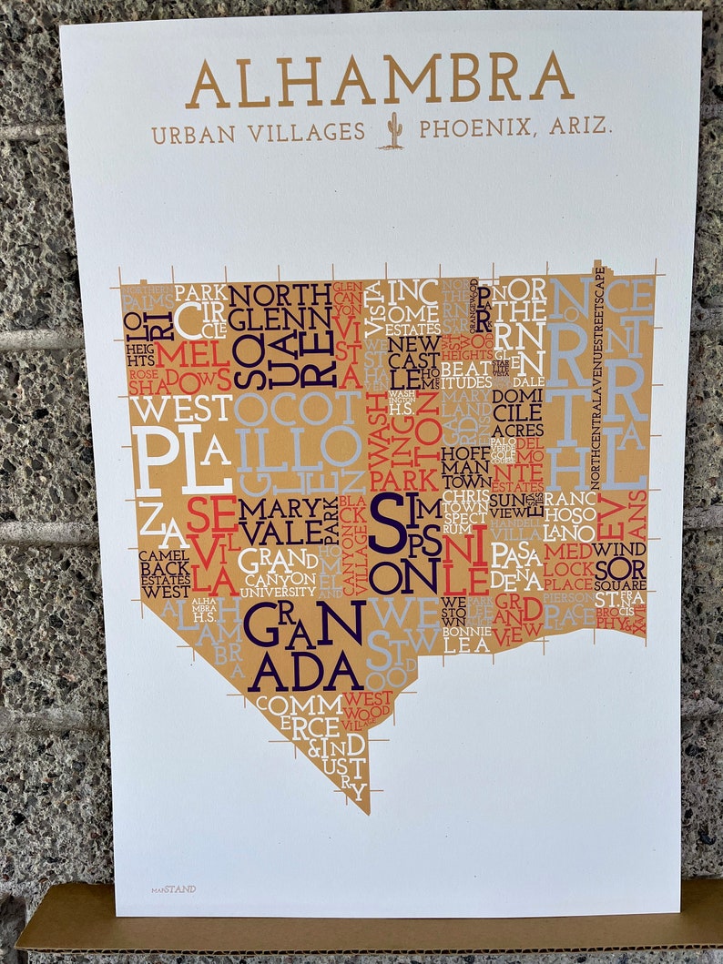 Alhambra Village GCU Phoenix Arizona Neighborhood Map Art - Etsy