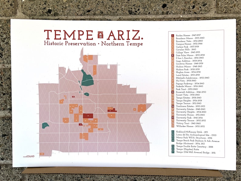 Tempe, Arizona, Historic Neighborhood Map Art Print - Etsy