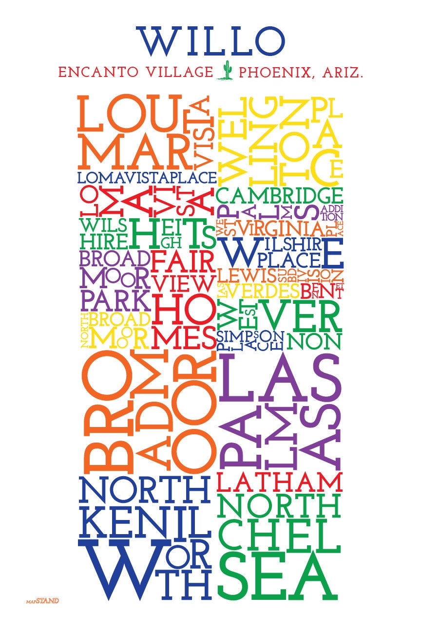 Willo, Phoenix, Arizona, Neighborhood Map Art Print - Etsy