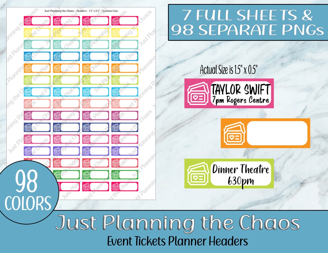 Printable Planner Stickers, Planner Headers, Ticket Stickers, Event ...