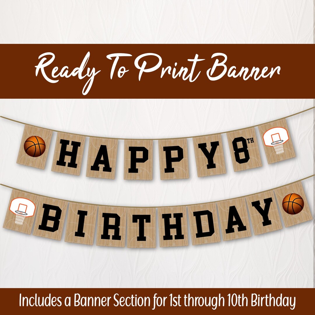 Printable Happy Birthday Banner: Basketball Themed Bunting, Kids Party ...