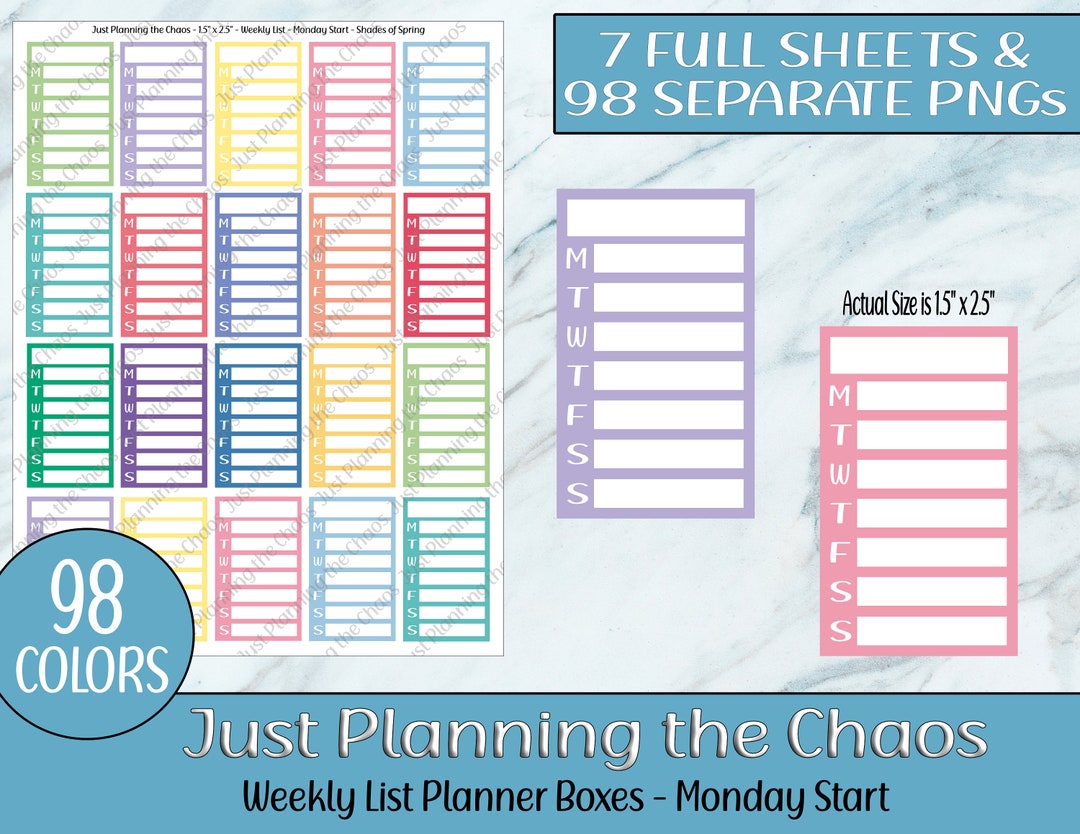 Printable Planner Stickers, Weekly List Planner Sticker, Monday Start ...