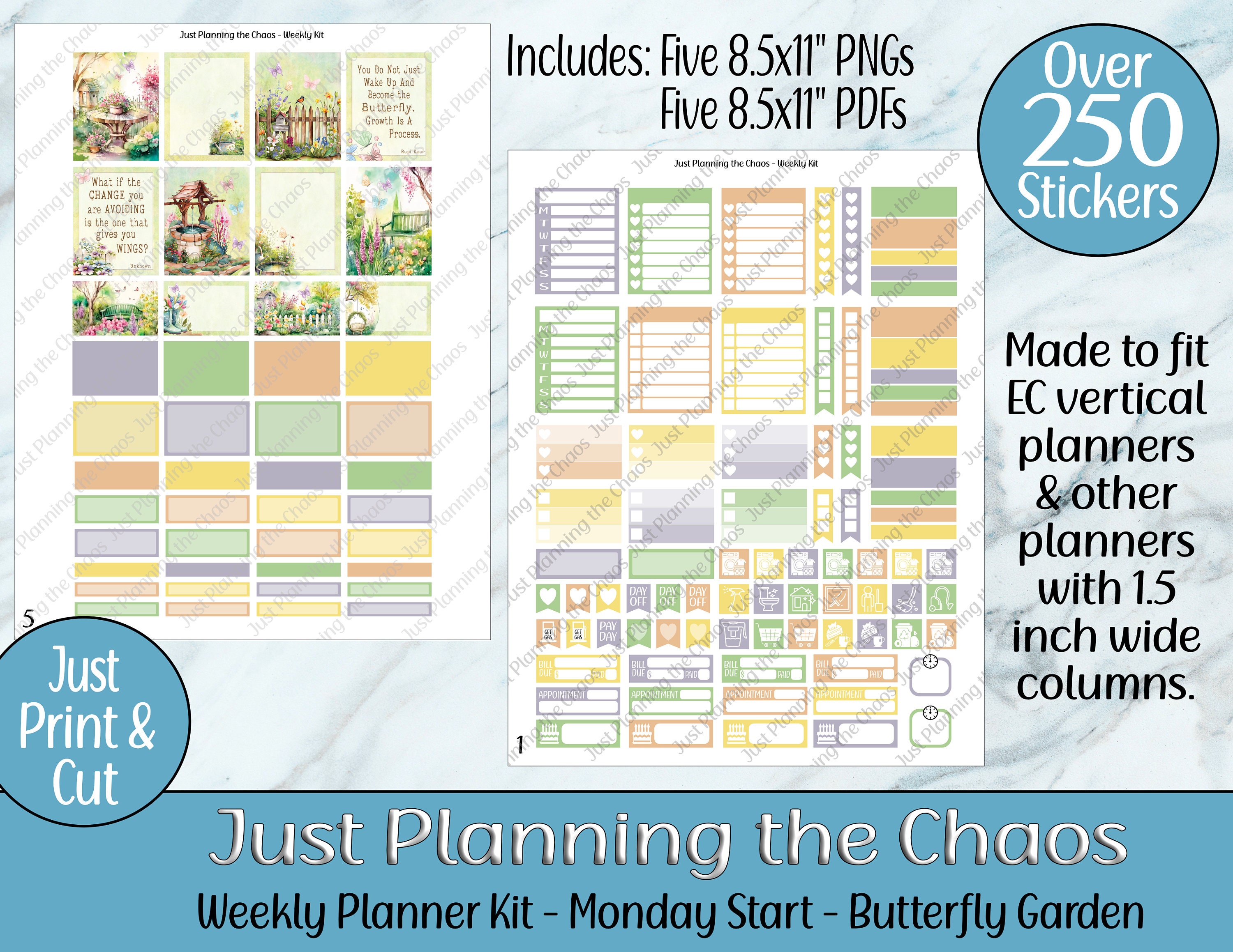 Printable Planner Stickers Weekly Sticker Kit Monday Start - Etsy