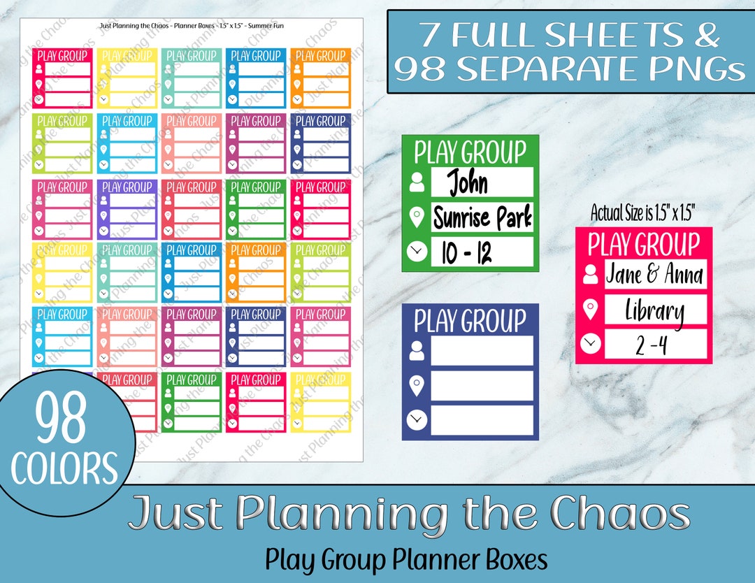 Printable Planner Stickers, Planner Boxes, Play Group Stickers, Play ...