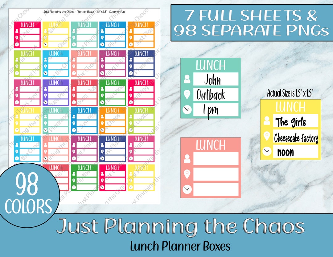 Printable Planner Stickers, Planner Boxes, Lunch Stickers, Lunch ...