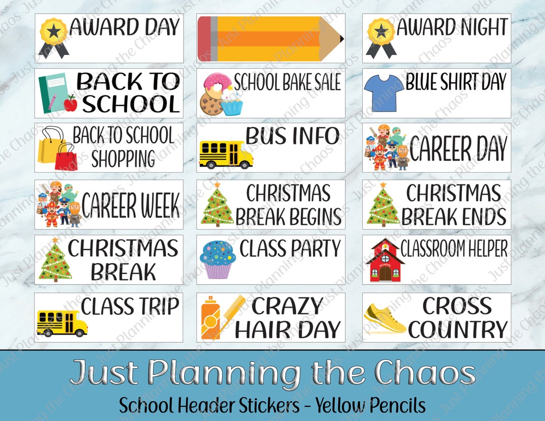 SCHOOL EVENTS Planner Headers: Printable Vertical Planner Stickers ...