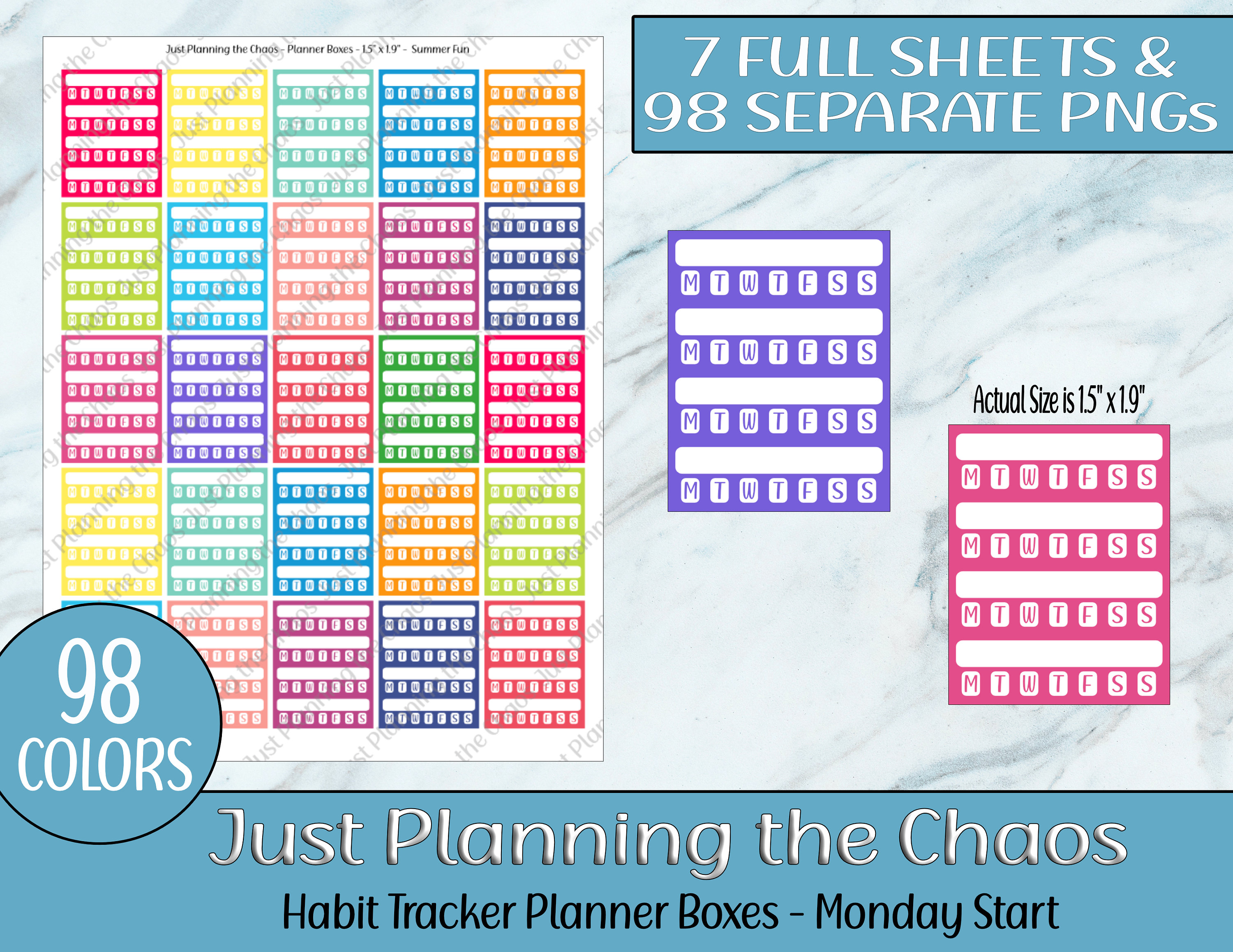 Printable Planner Stickers, Habit Tracker, Monday Start, Planner Box ...