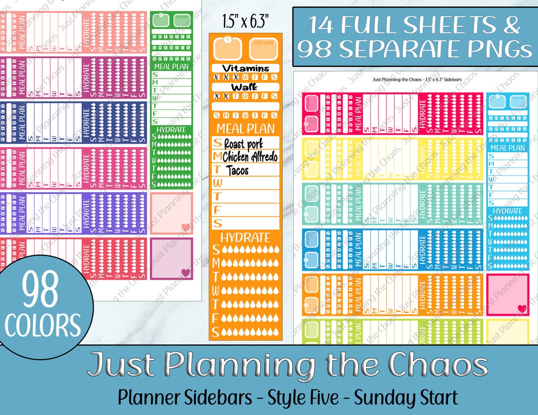 TRACKER Planner Sidebar: 98 Colors, Printable Vertical Planner Stickers ...