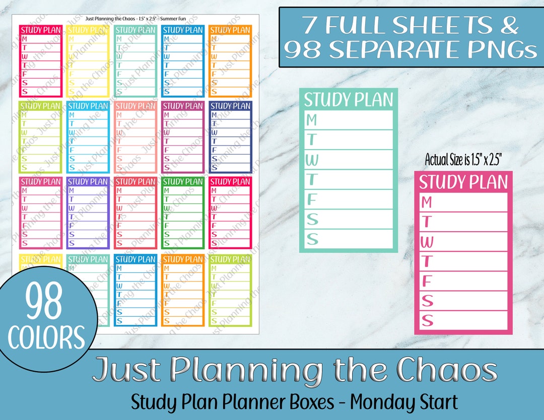 Printable Planner Stickers, Planner Boxes, Study Plan Stickers, Student Planner, Monday, Digital ...